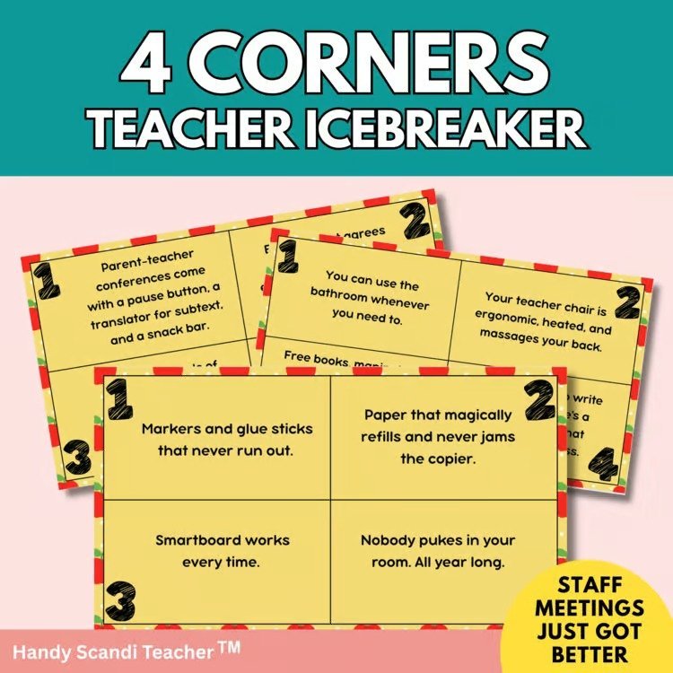 4 Corners: Teacher Edition | Staff Meeting & PD Icebreaker Game, Morale ...