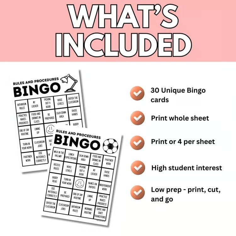 BTS – Whole Class Routines and Procedures Bingo First Day Hands On ...