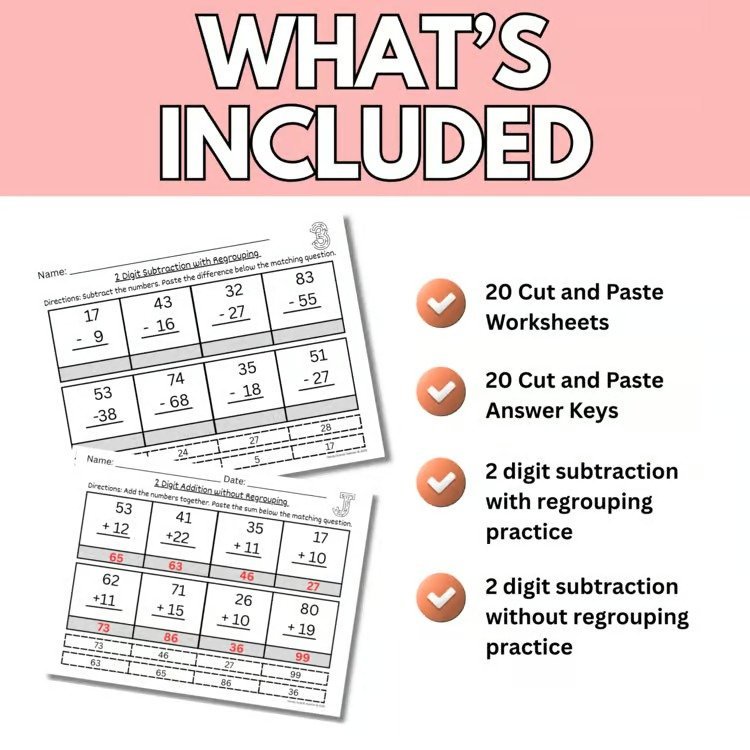 Cut and Paste Subtraction to 100 Activity No Prep – Handy Scandi Teacher